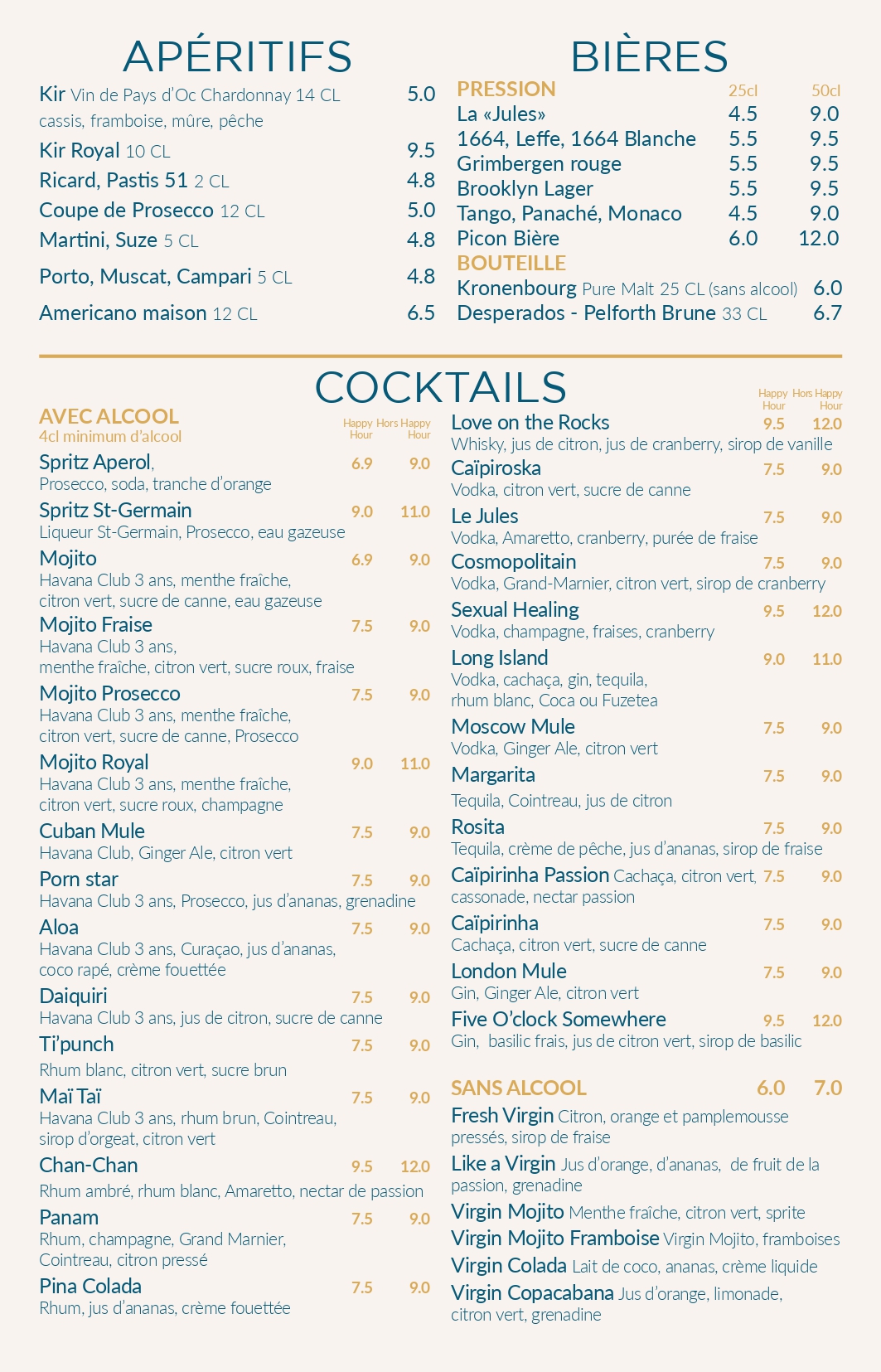 La carte – cafe jules paris