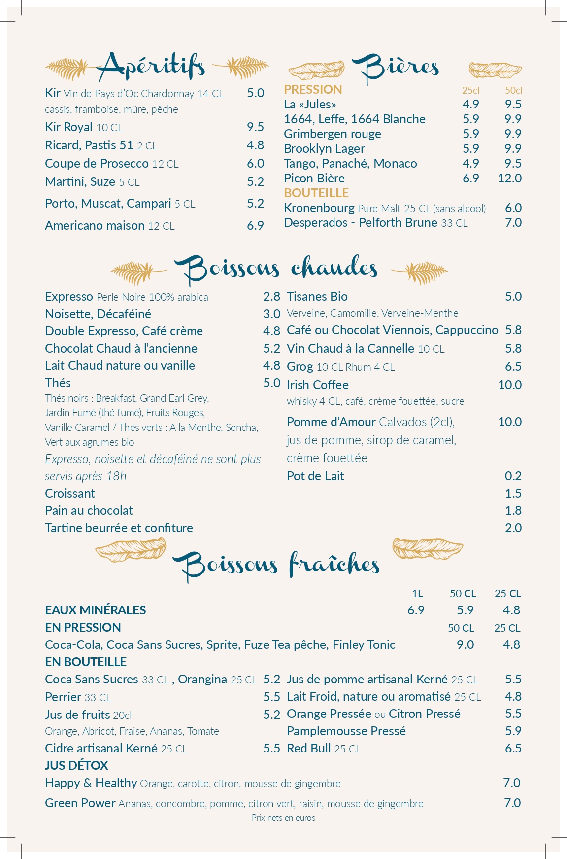 La carte – cafe jules paris