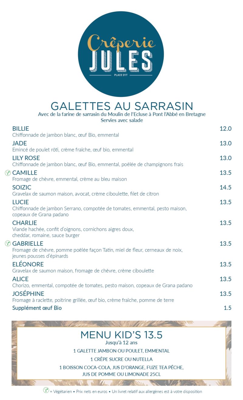 La carte – cafe jules paris